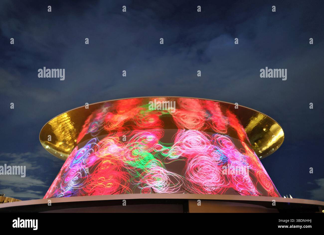 A photo shows Shine Hut with projection mapping in the evening at the ...