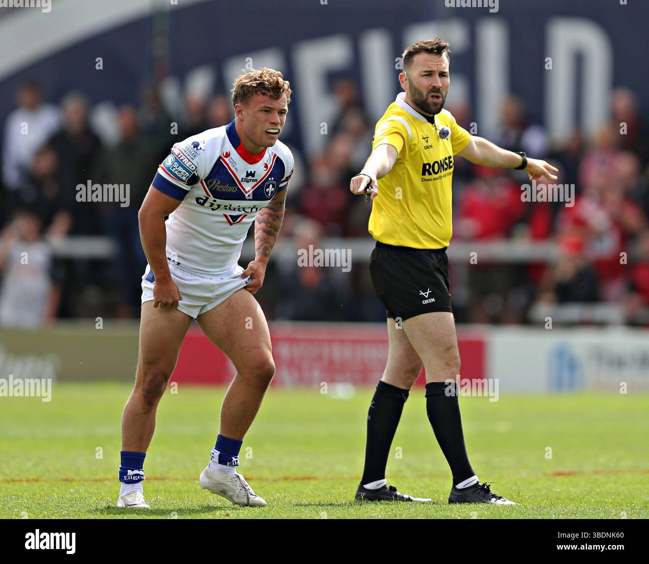 Referee Liam Moore during the Betfred Super League match Wakefield Trinity vs Salford Red Devils ...