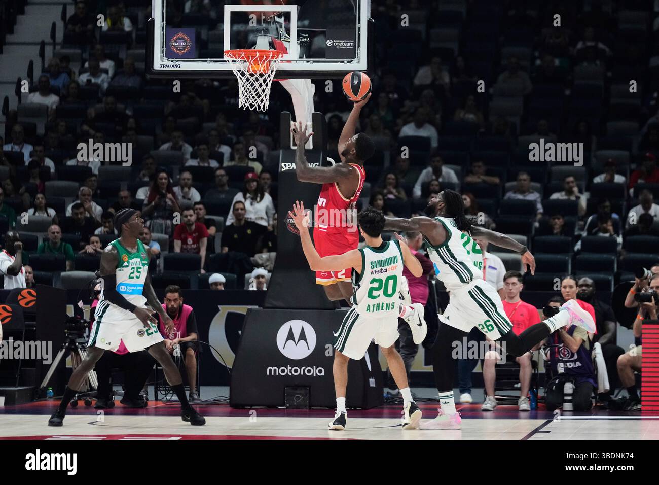Olympiacos' Moses Wright goes for a layup during the Euroleague ...