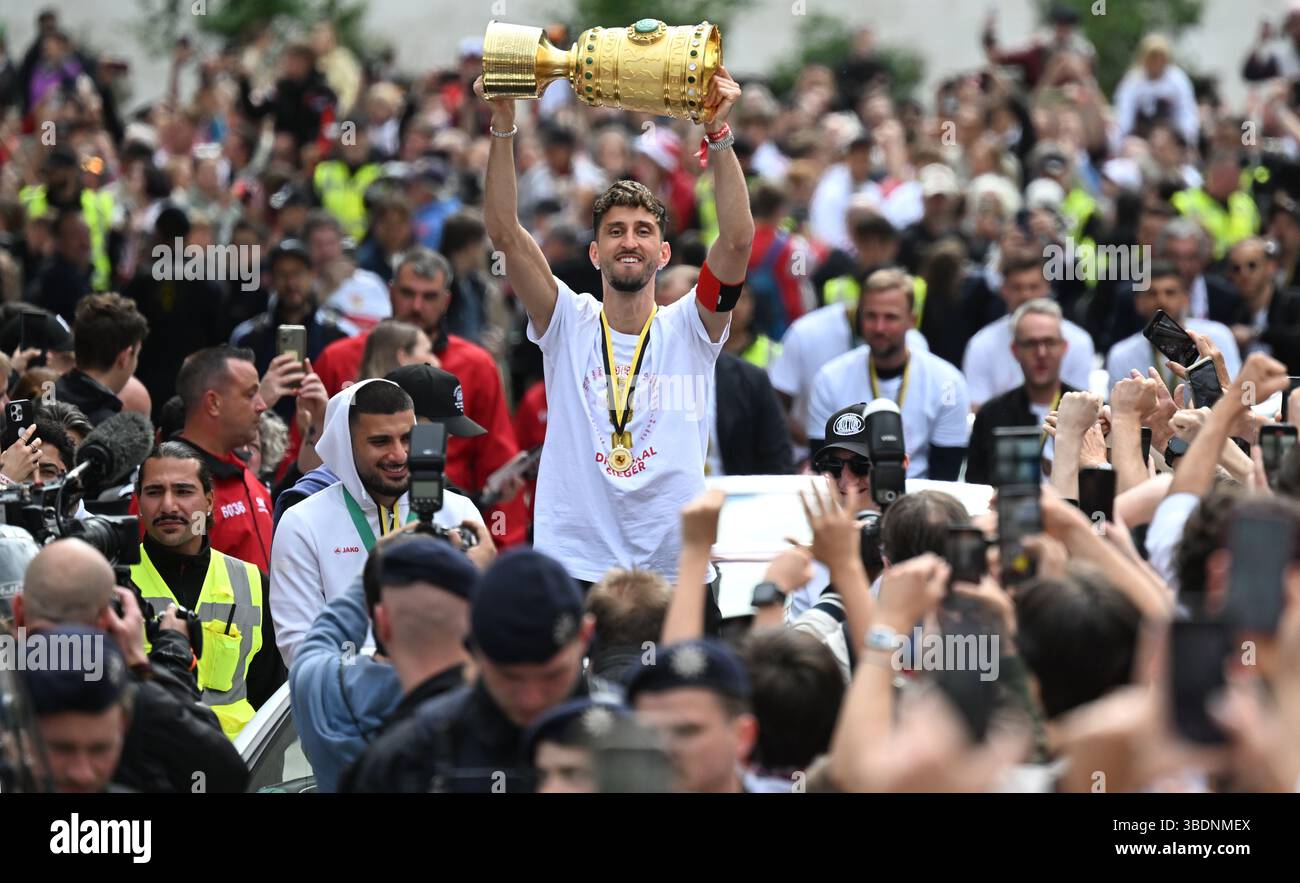 Stuttgart, Germany. 25th May, 2025. Soccer: DFB Cup, Arminia Bielefeld - VfB Stuttgart, after ...