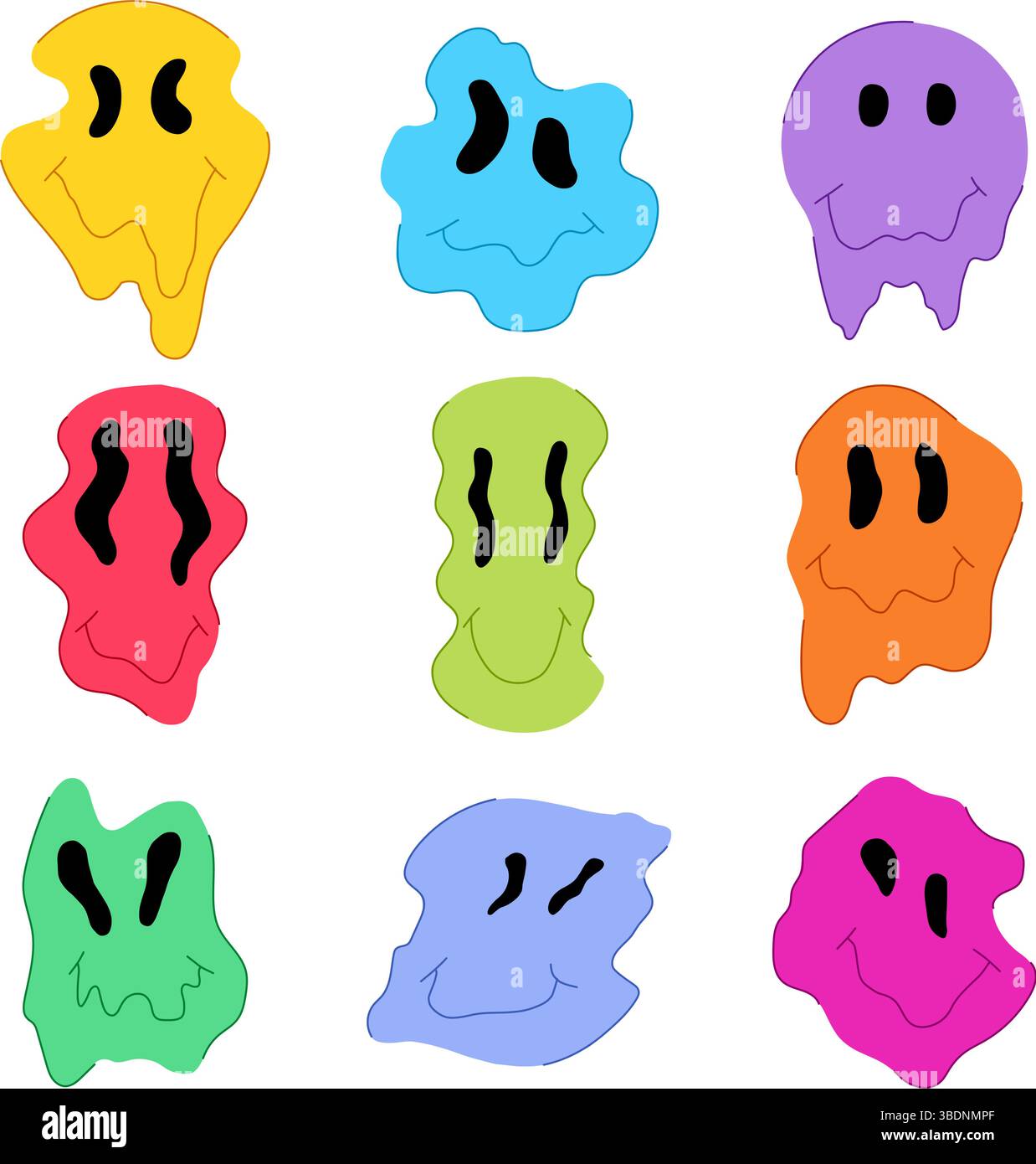 Psychedelic smile set cartoon Cut Out Stock Images & Pictures - Alamy