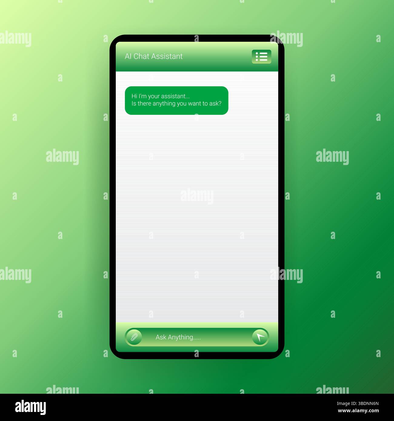 Modern green themed AI chat assistant UI mockup for mobile applications ...