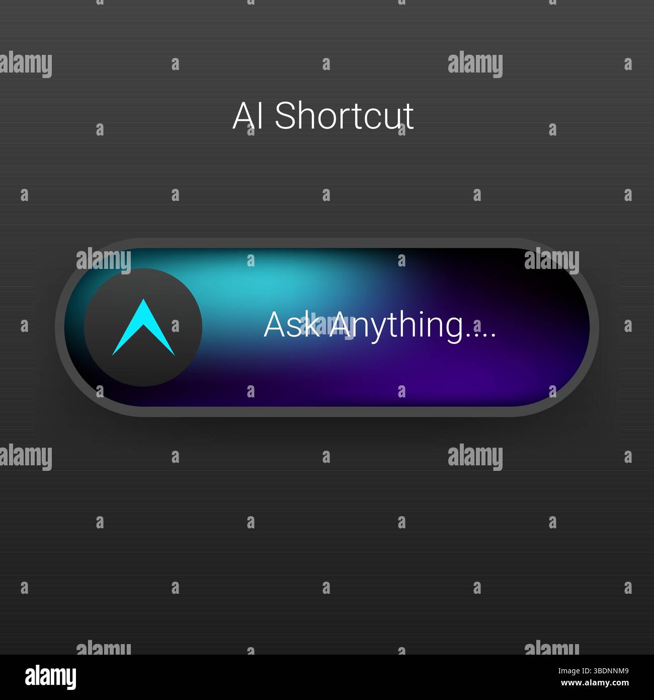 Futuristic shortcut UI button for an AI assistant, featuring a glowing ...