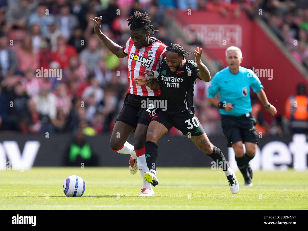 Southampton's Lesley Ugochukwu (left) and Arsenal's Raheem Sterling ...