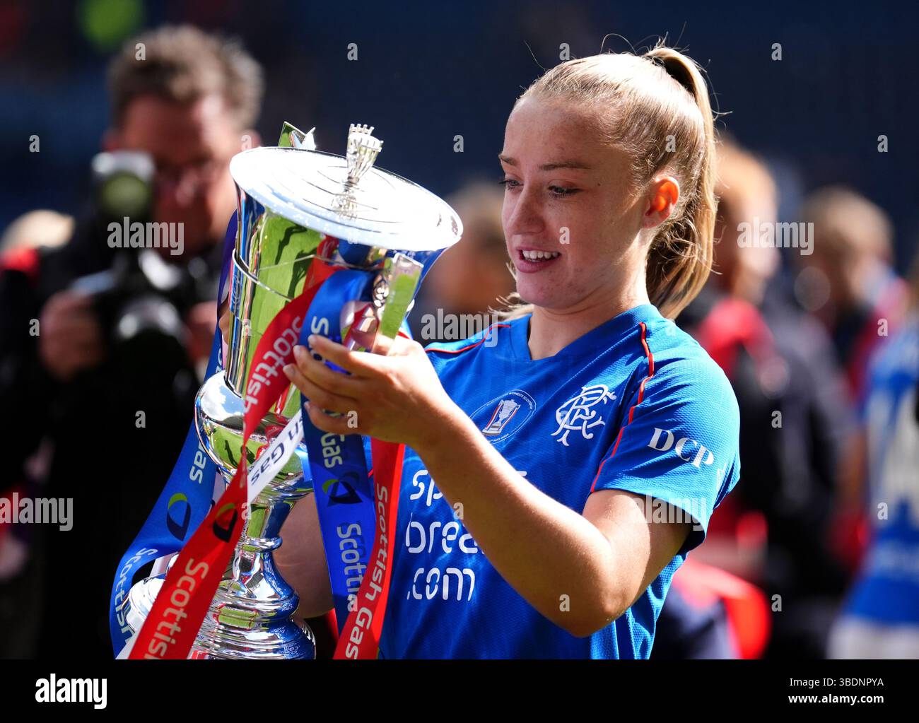 Rangers' Kirsty MacLean with the trophy following the Scottish Gas ...