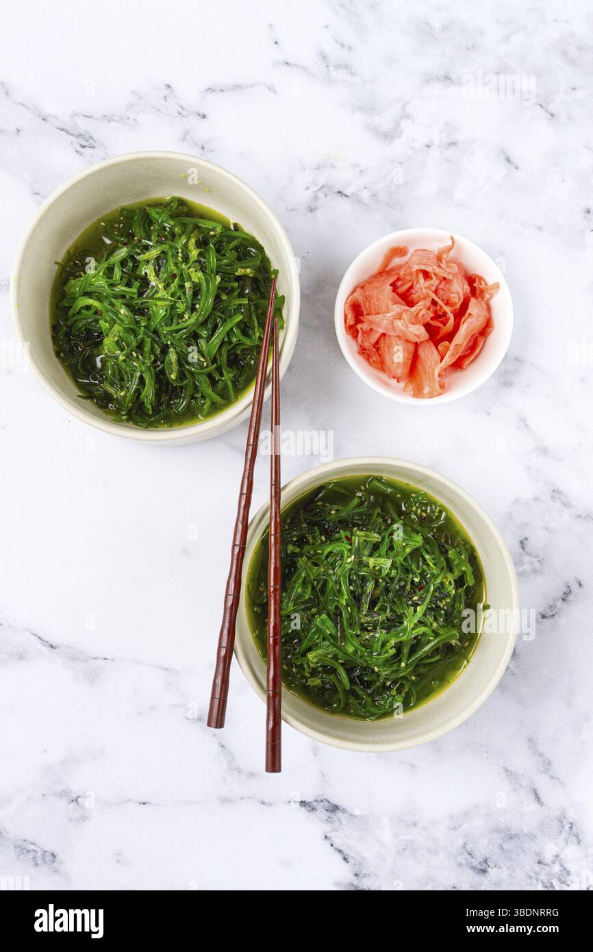 Chuka salad made from fresh seaweed, with sesame dressing, two bowls ...