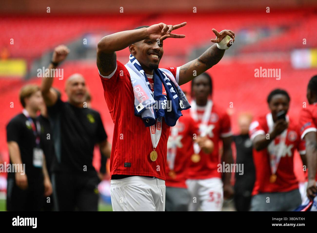 London, England. 25th May 2025. Kayne Ramsay celebrates after Charlton ...
