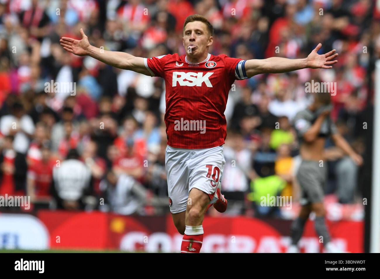 London, England. 25th May 2025. Greg Dochertycelebrates after Charlton ...