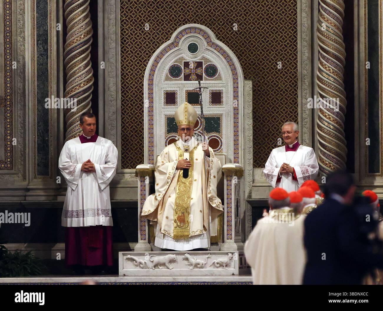 Rome, Italy. 25th May, 2025. Pope Leo XIV sits on the Holy See ...