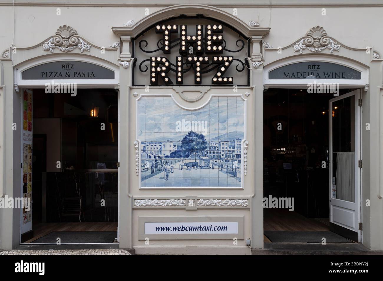Entrance and facade of the famous Café Ritz Madeira, one of the oldest ...