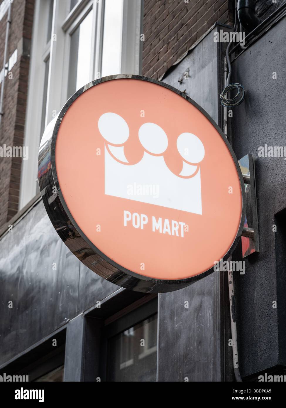 AMSTERDAM - Logo of the Pop Mart store on Kalverstraat. The store sells ...
