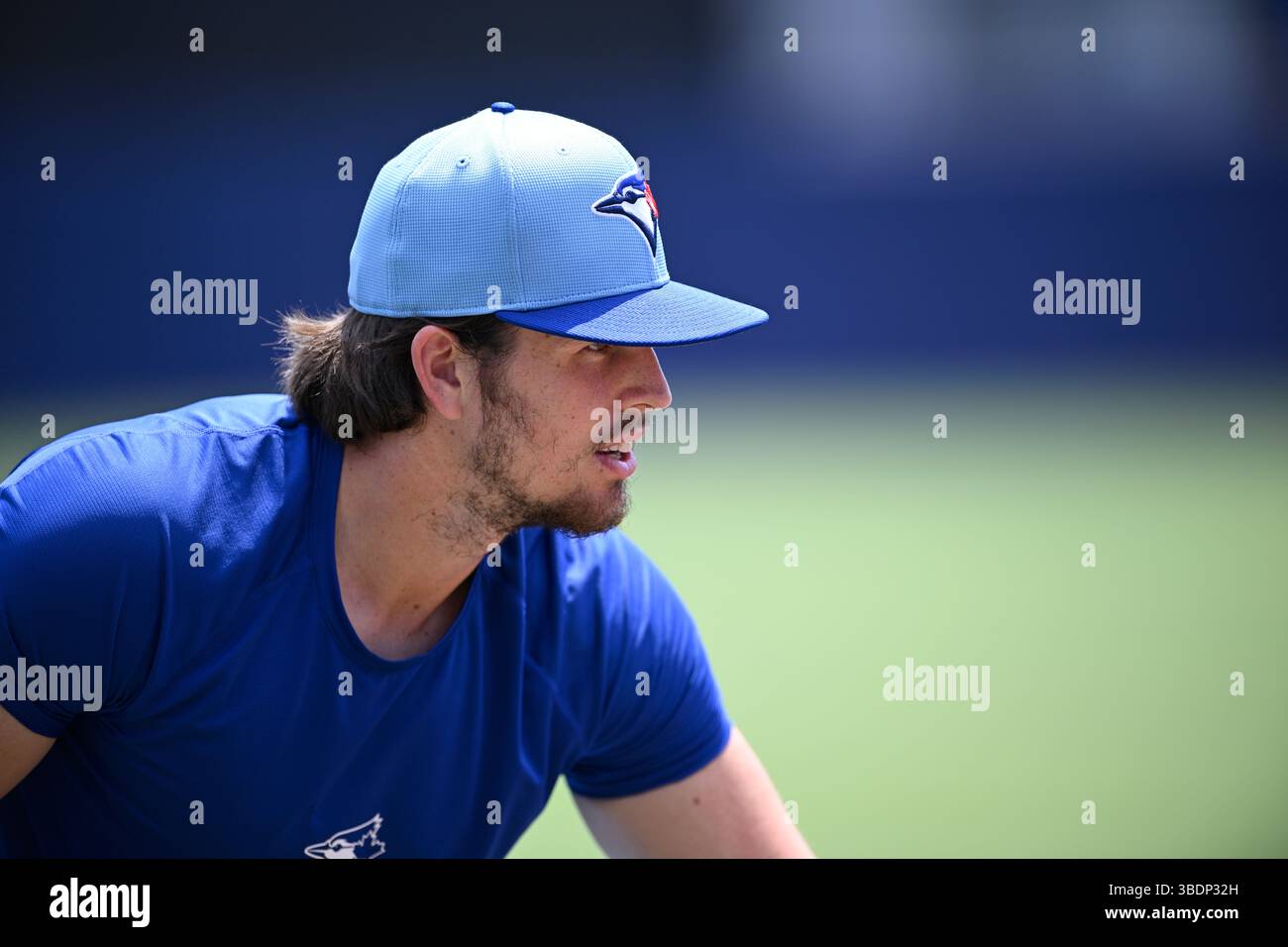 Toronto Blue Jays third baseman Addison Barger warms up before a ...