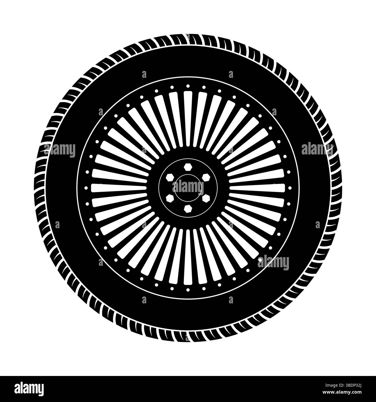 Tire with Detailed Rim Vector Illustration. This is a black and white ...
