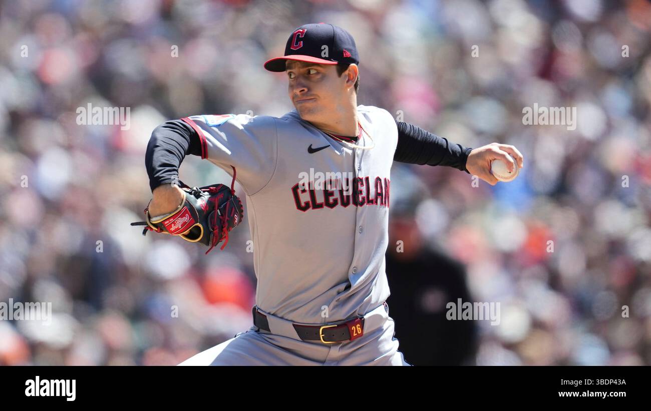 Cleveland Guardians pitcher Logan Allen throws against the Detroit ...