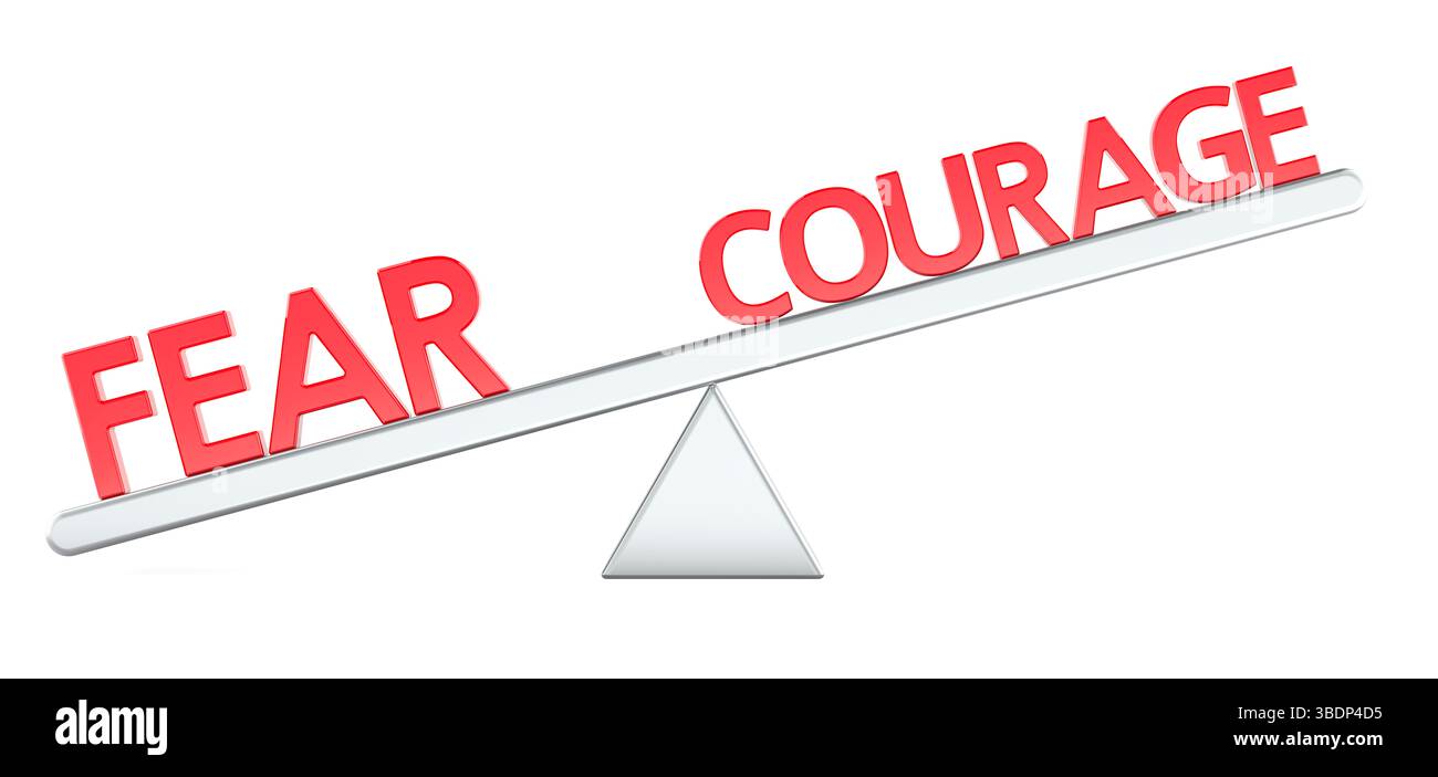 Fear vs Courage Balance, 3D Rendering isolated on white background ...
