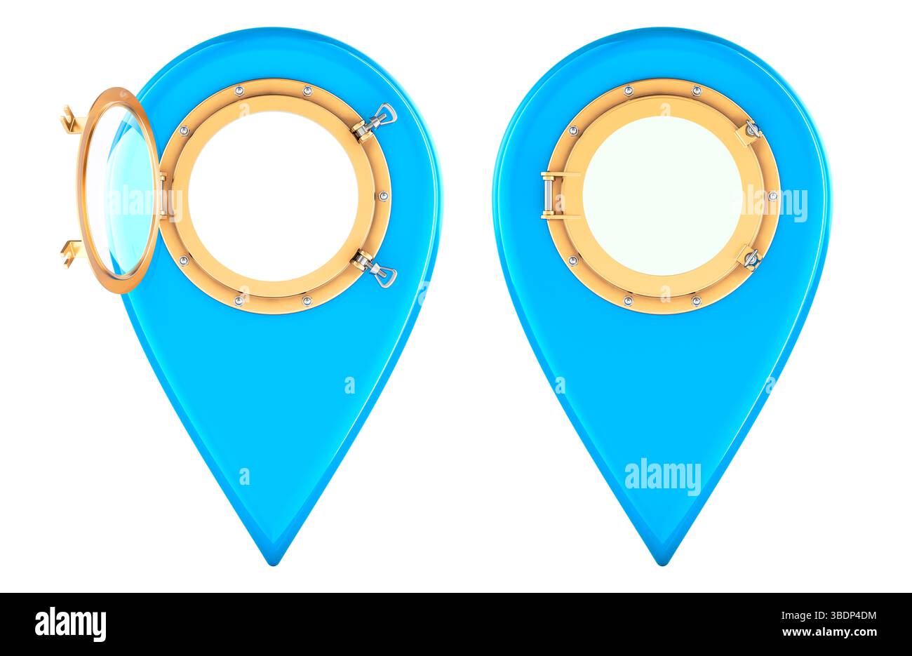 Map Pointer with Porthole Window. Open and Closed Views, 3D Rendering ...