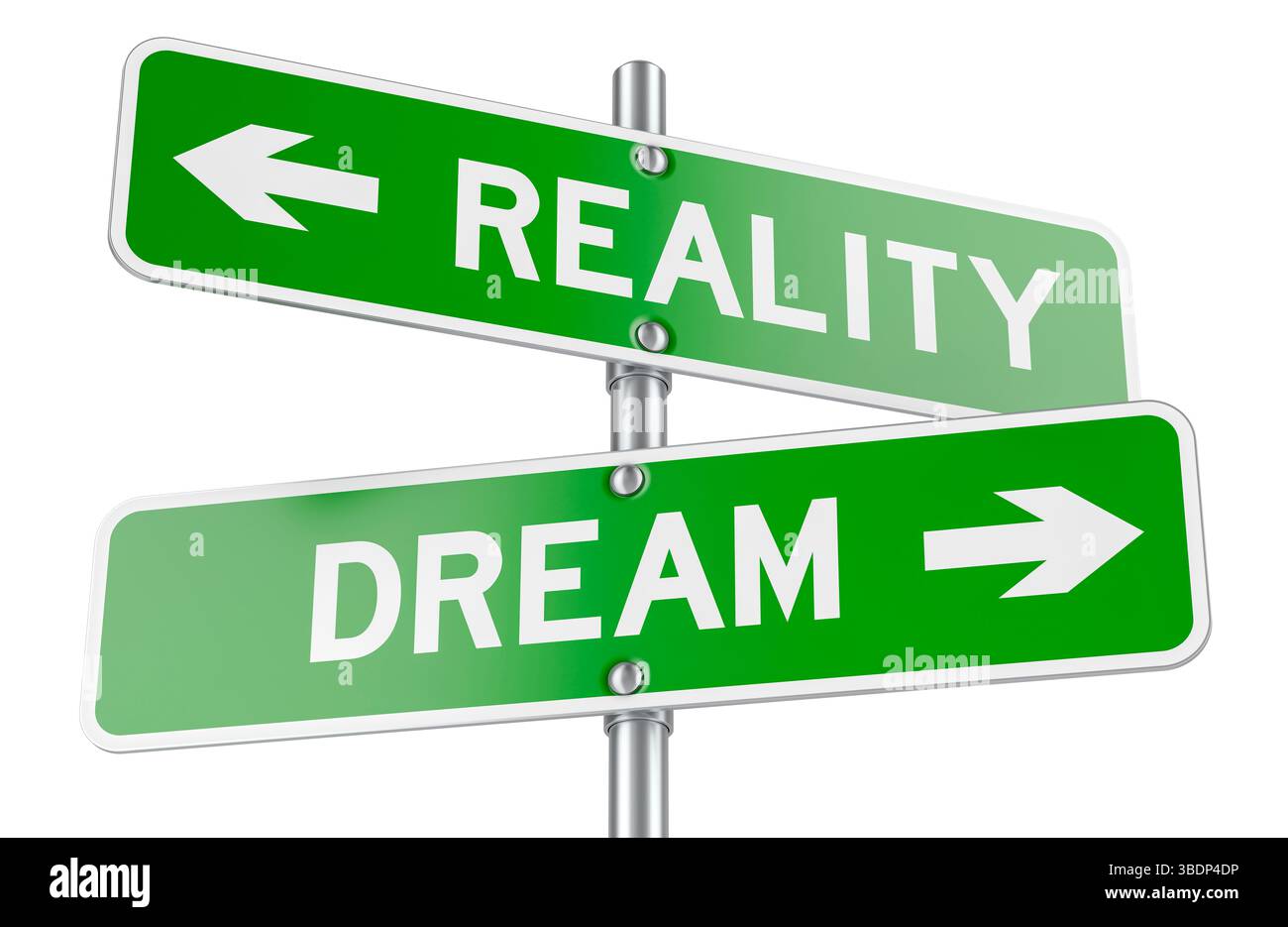 Dream vs Reality, Direction Signs. 3D Rendering isolated on white ...