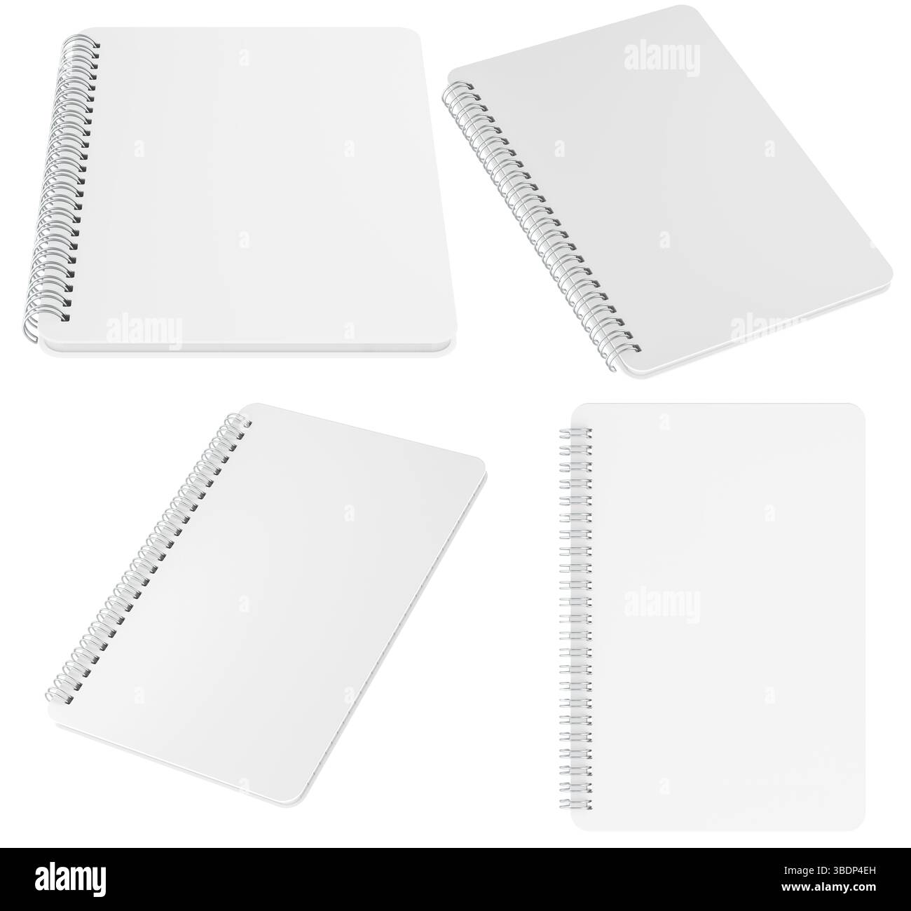 Blank Spiral Notebook Mockup, Multiple Angles. 3D Rendering isolated on ...