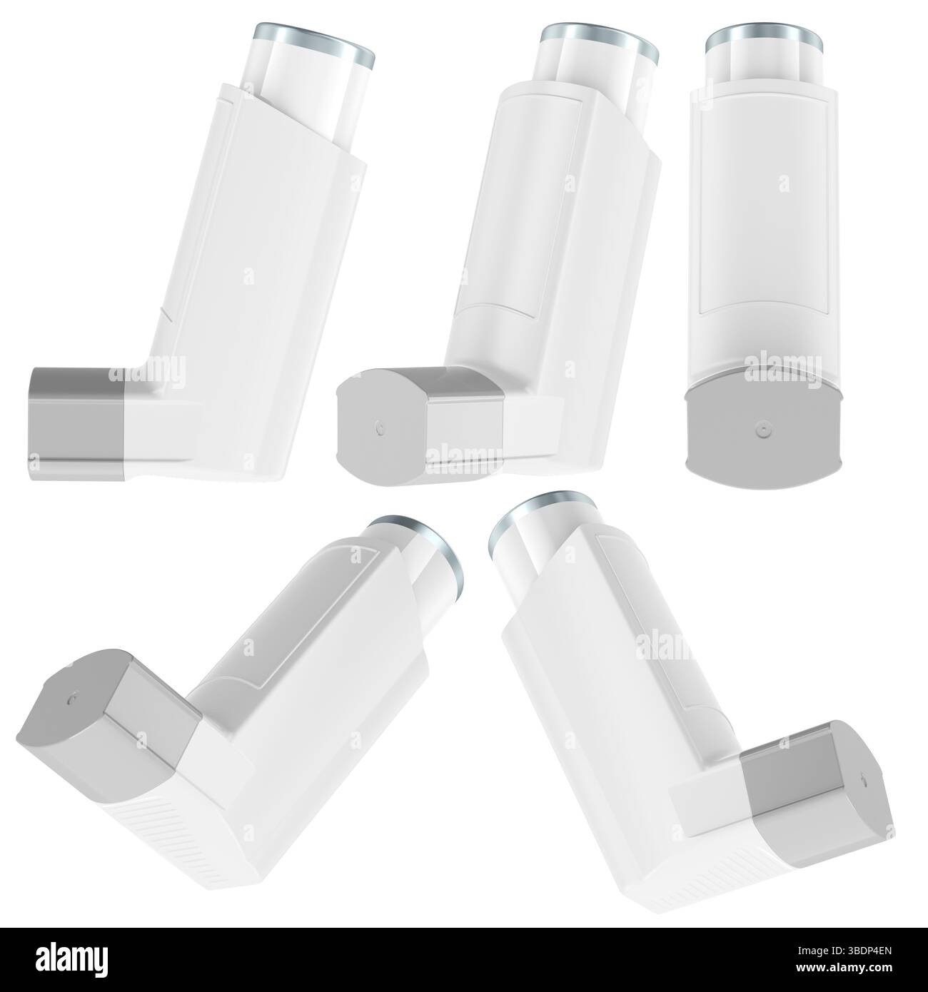 White medical inhaler, multiple views set. 3D Rendering isolated on ...