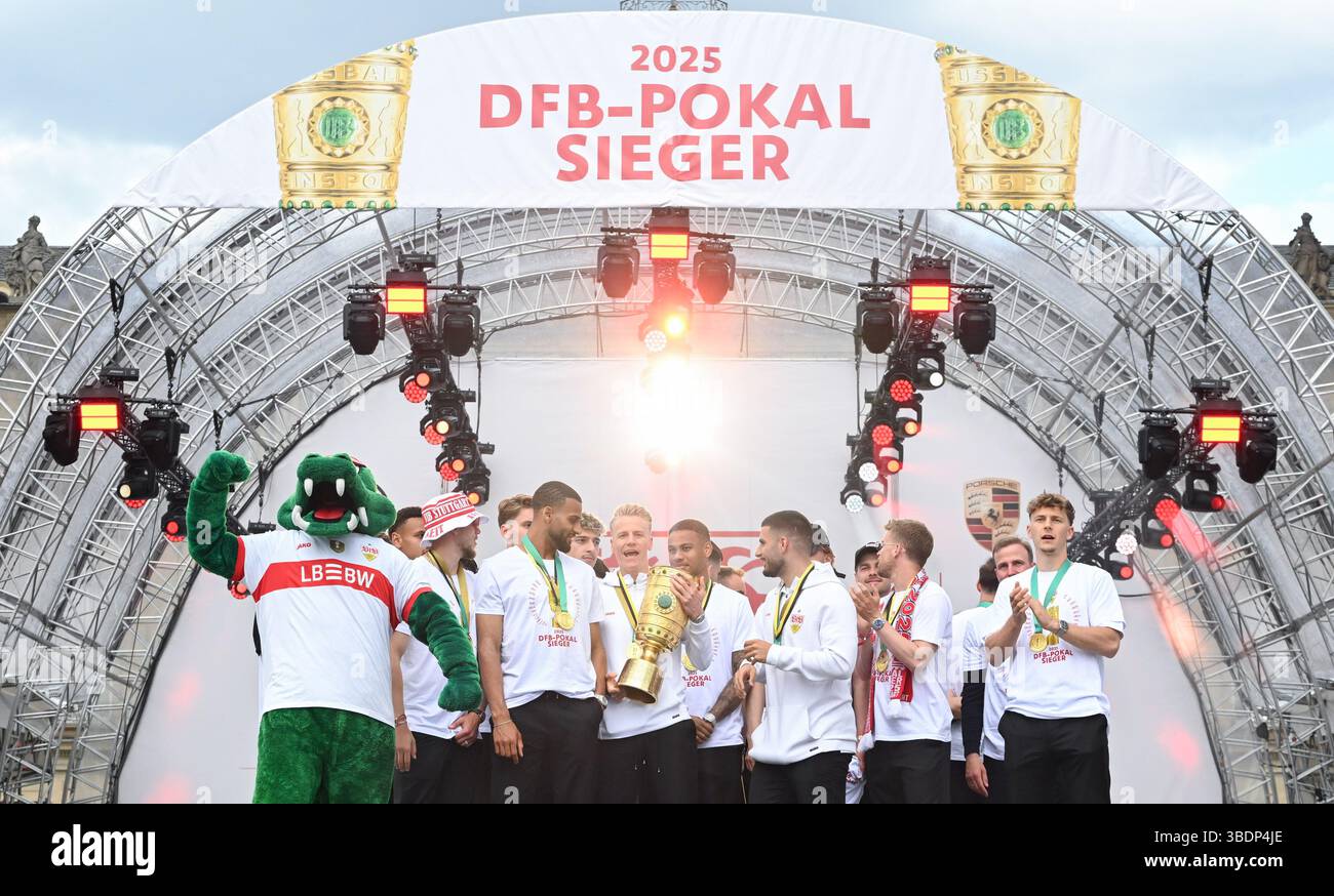 Stuttgart, Germany. 25th May, 2025. Soccer: DFB Cup, Arminia Bielefeld - VfB Stuttgart, after ...