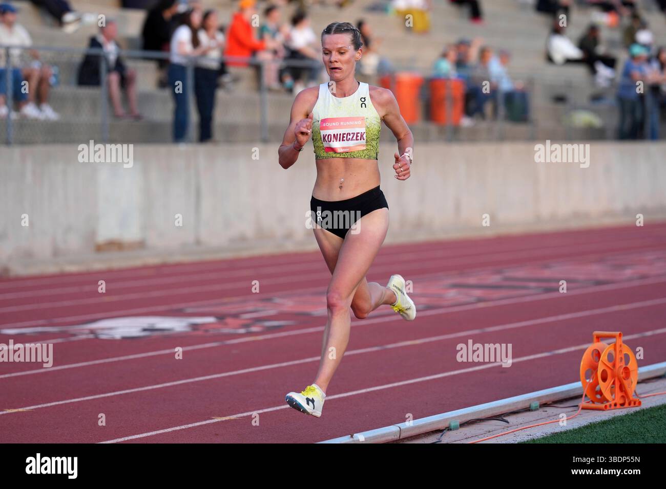 Alicja Konieczek (POL) places 14th in women's 5,000m heat in 15:55.25 during Sound Running Track ...
