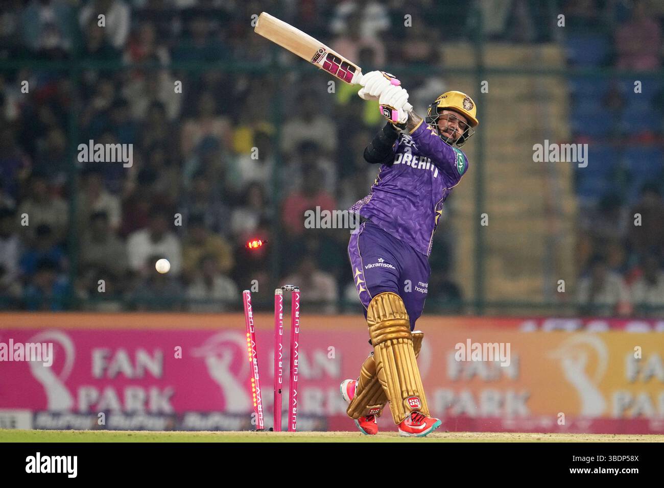 Kolkata Knight Riders' Sunil Narine is bowled out by Sunrisers ...