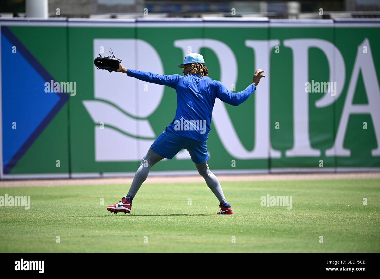 Toronto Blue Jays pitcher Jose Urena warms up before a baseball game ...