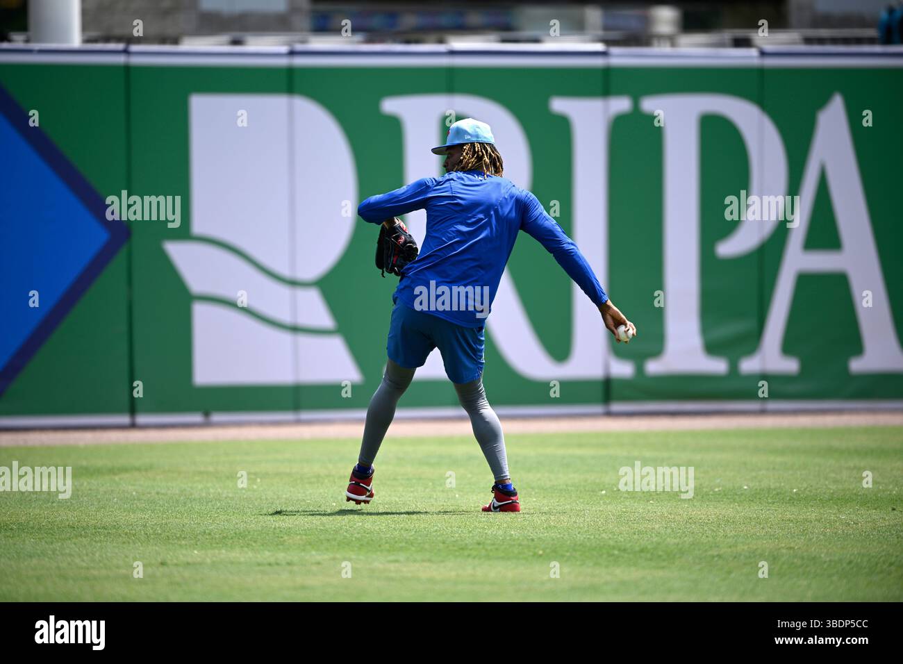 Toronto Blue Jays pitcher Jose Urena warms up before a baseball game ...