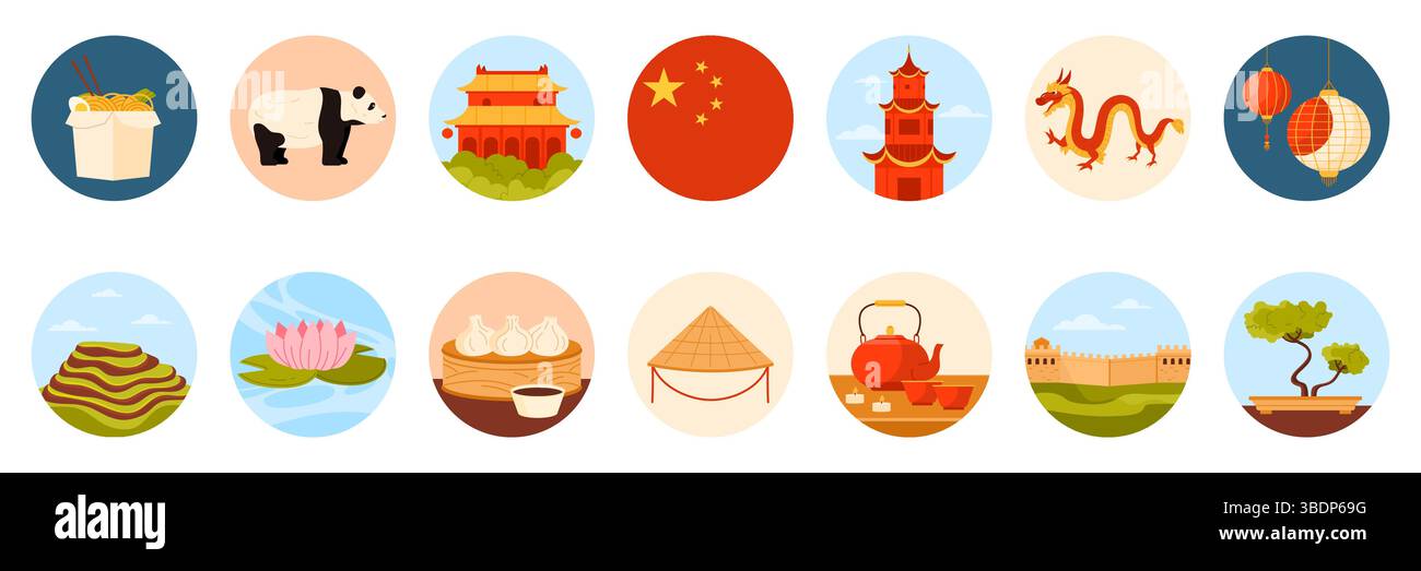 Travel to China set of round stickers with Chinese culture elements ...