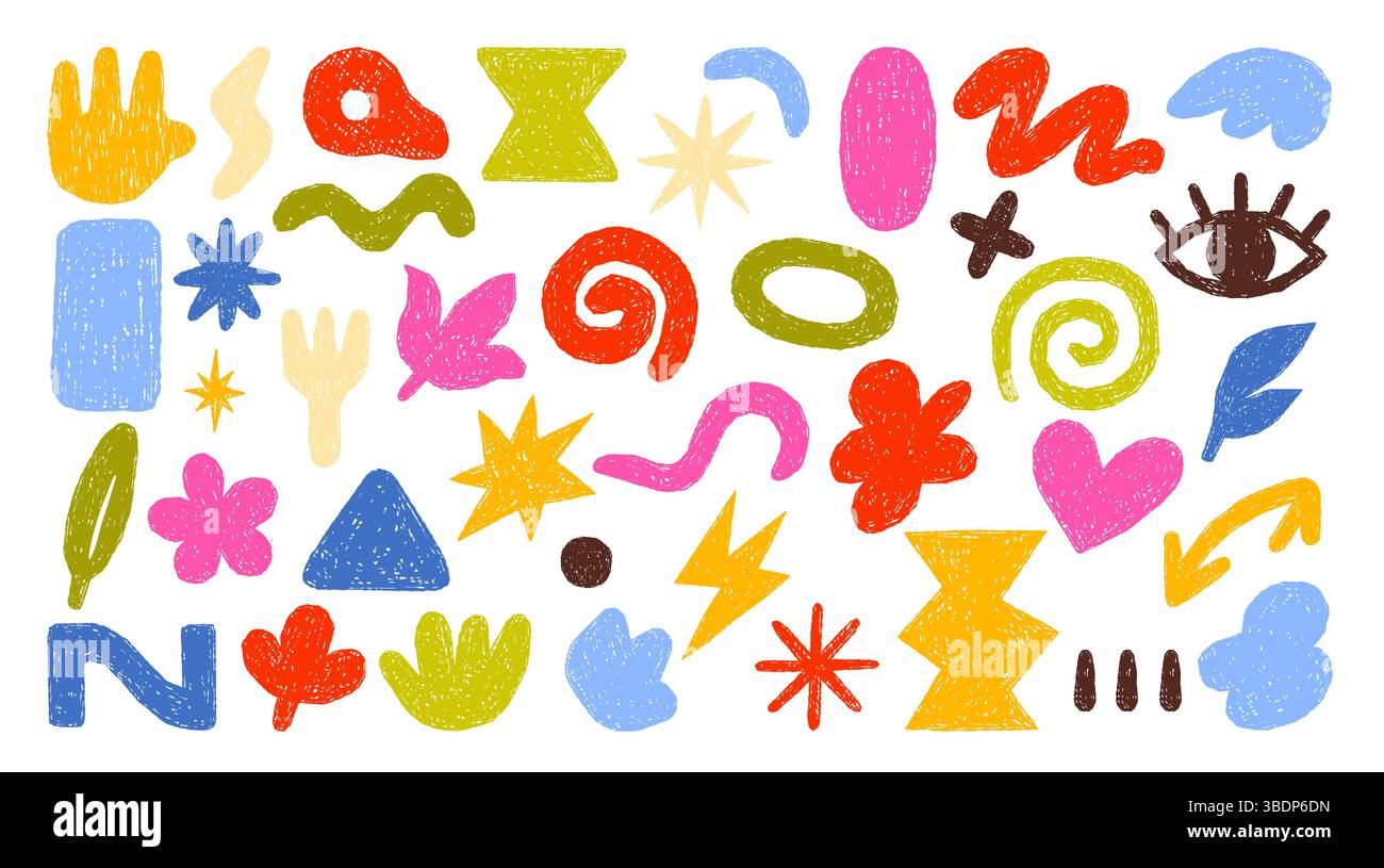 Vibrant abstract shapes in various colors and forms isolated on a white ...