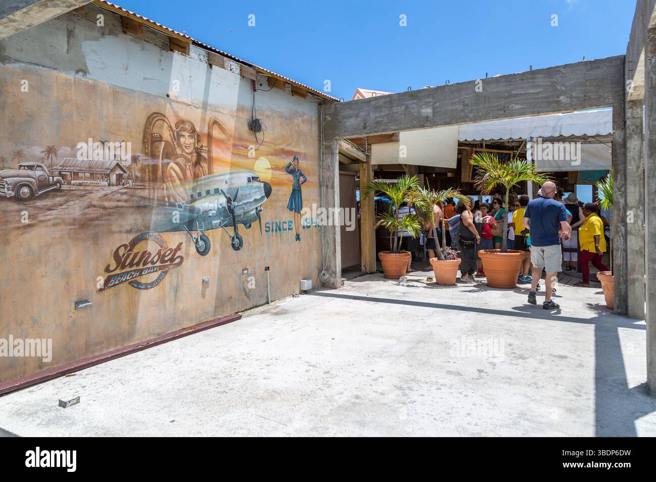 Mural on wall of the popular Sunset Beach SXM beach bar at Maho Beach ...