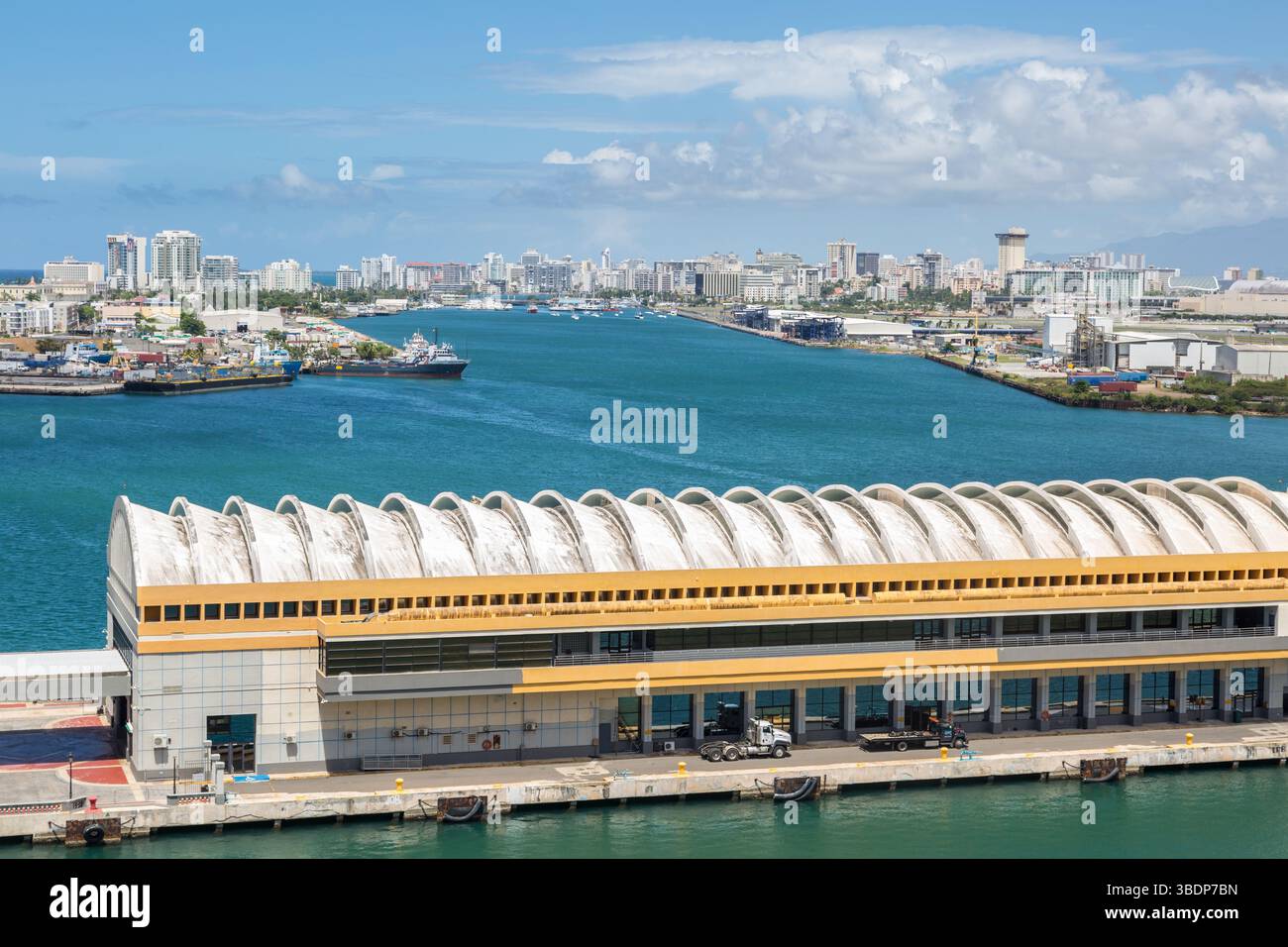 Scenic view of cityscape behind cruise terminal on pier in Bahia de San ...
