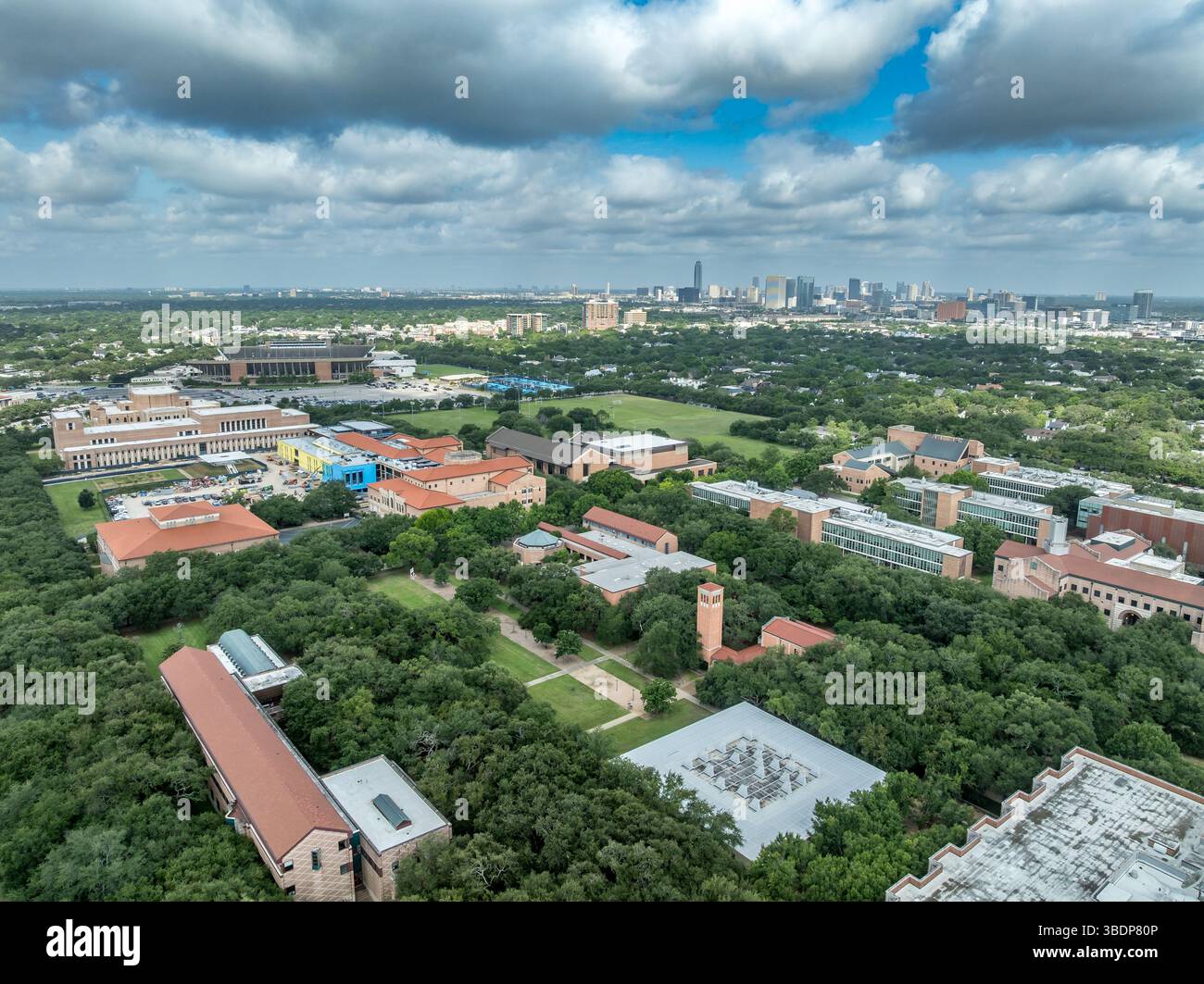 Aerial view of Rice University in Houston Texas, Fondren library ...