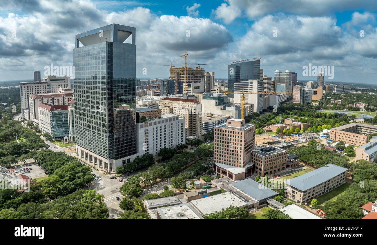 Aerial view of Houston Medical center area, class covered high rise ...