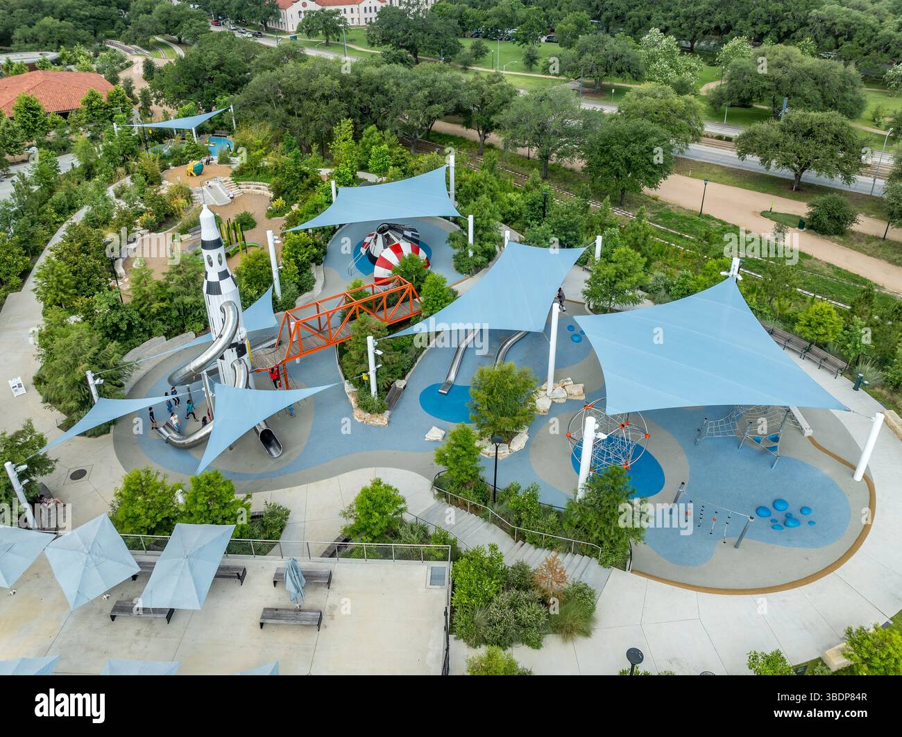 Aerial view of Space Adventure playground in Houston with replica ...