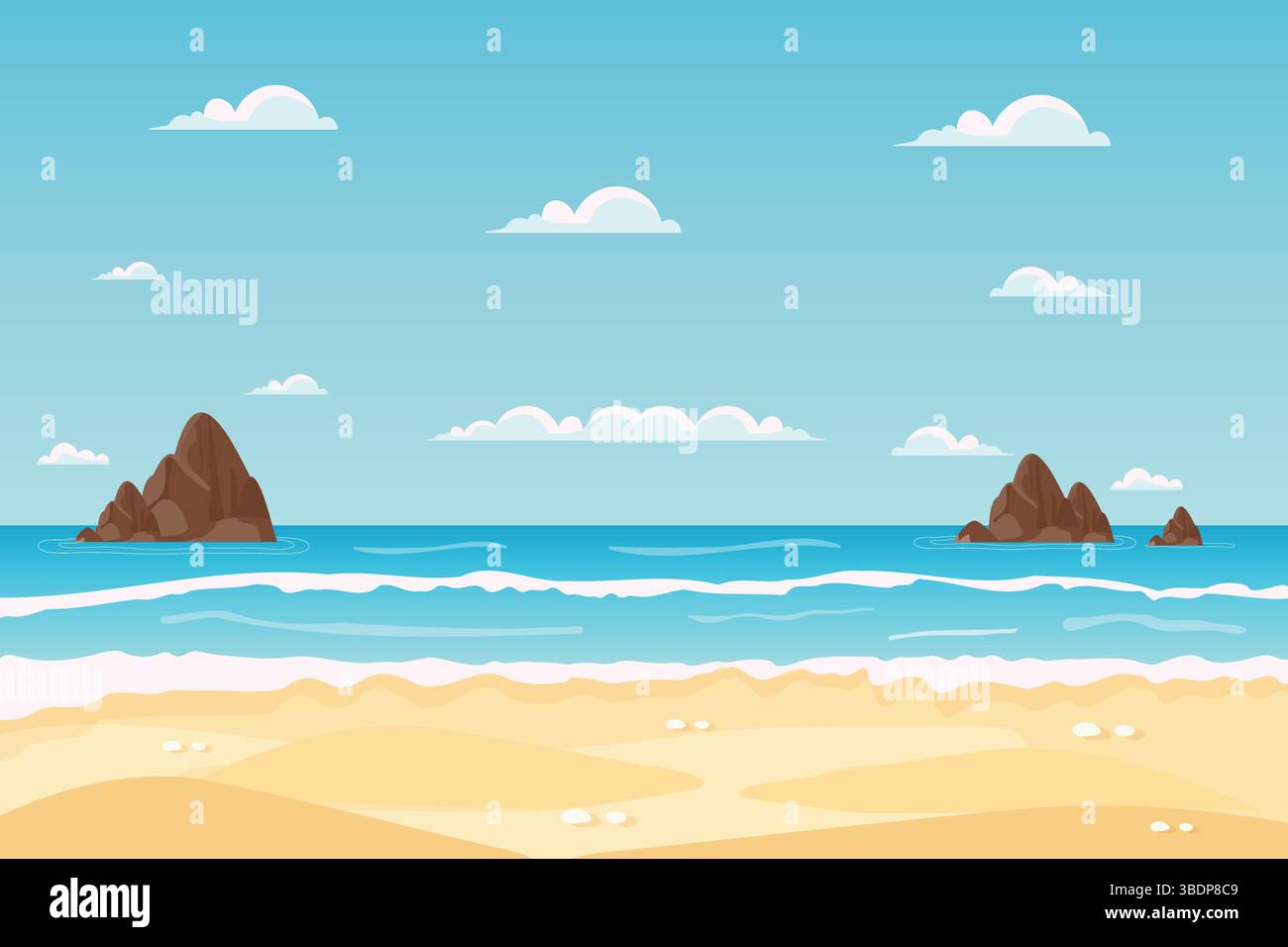tropical beach landscape with ocean rocks clouds and sand vector ...
