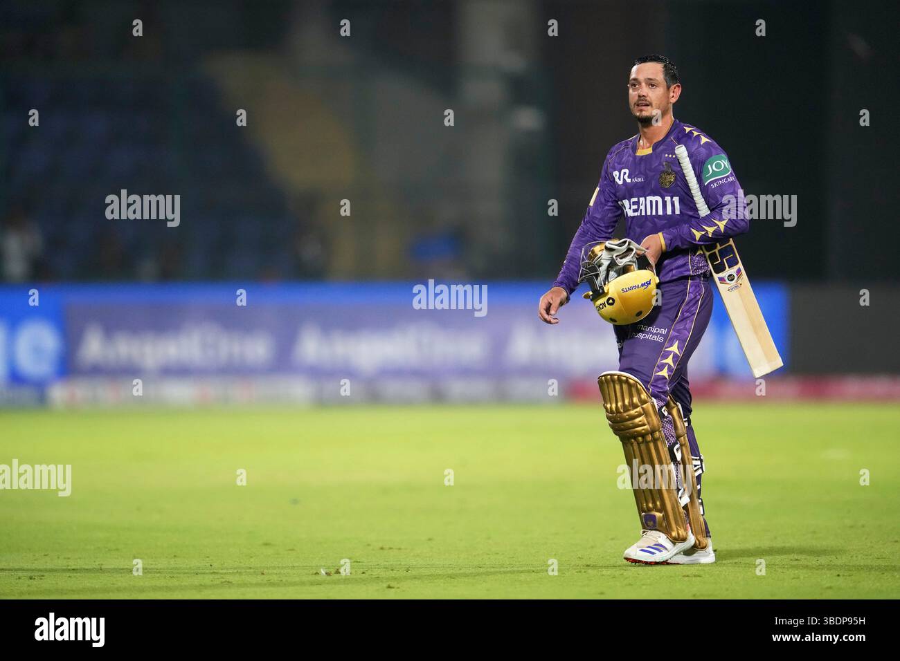 Kolkata Knight Riders' Quinton de Kock reacts as he walks off the field ...