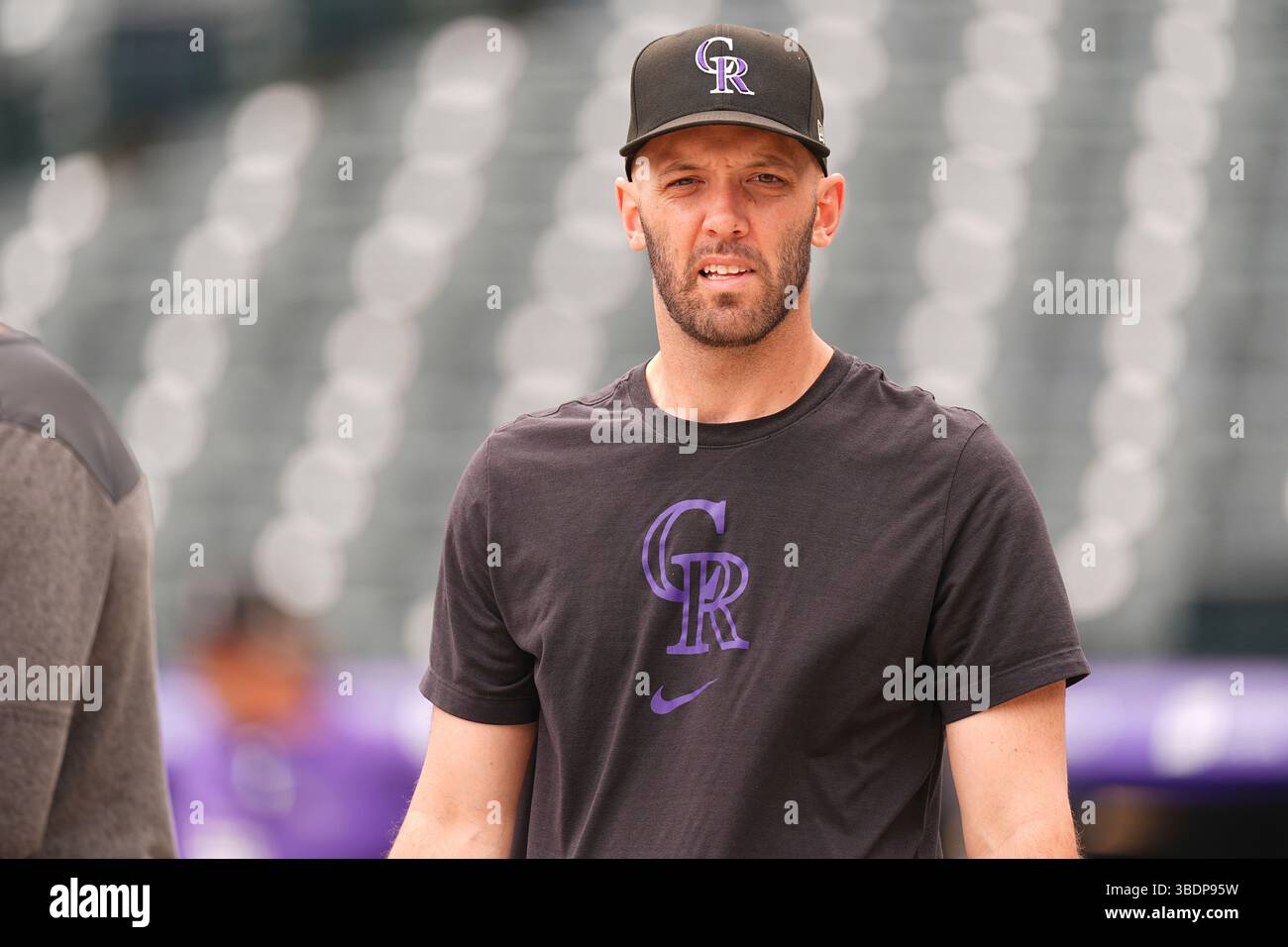 Colorado Rockies catcher Jacob Stallings (25) warms up before a ...