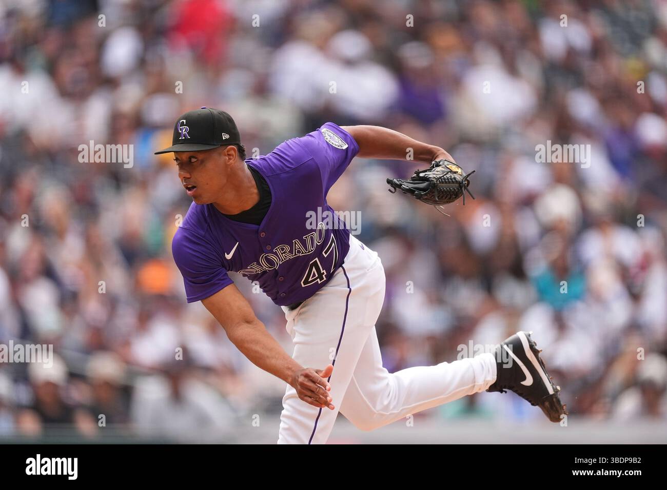 Colorado Rockies relief pitcher Juan Mejia (47) in the eighth inning of ...