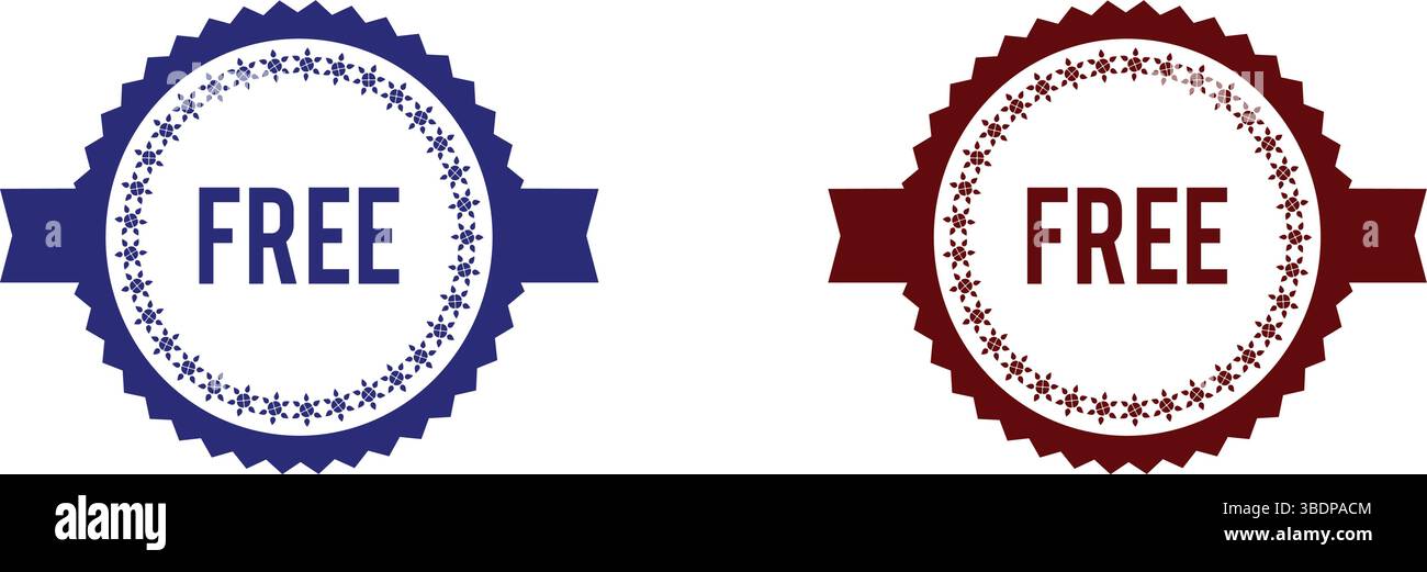 Free Ribbon Badge Icon Vector Blue and Red Circular Label with Stars ...