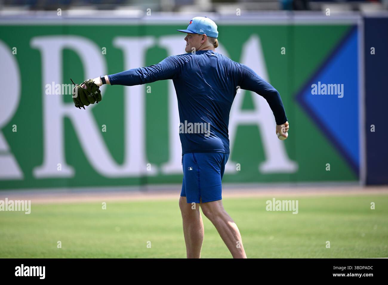 Toronto Blue Jays pitcher Paxton Schultz warms up before a baseball ...