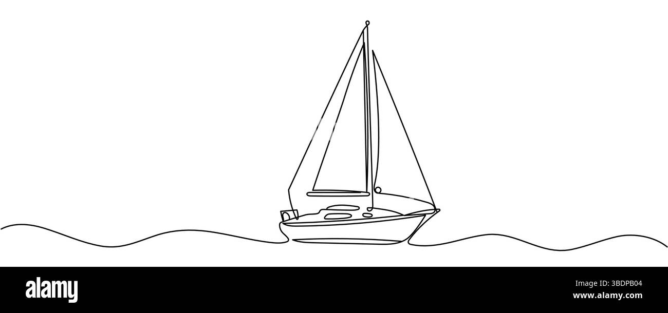 Continuous one line drawing of sailboat. Editable stroke Vector ...
