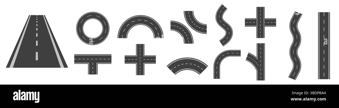 Street and road with footpaths and crossroads. Vector elements for city ...