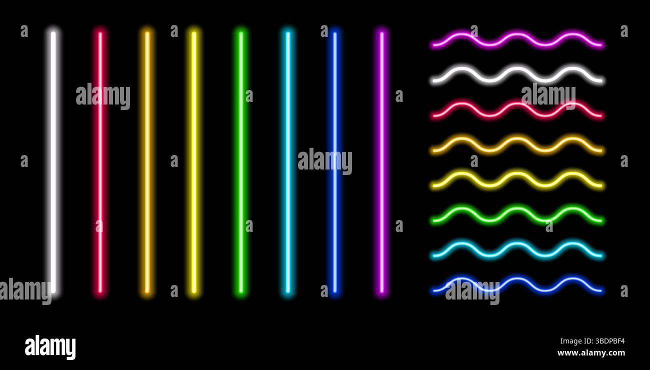 Neon glow sticks. Fluorescent laser rays. Beams of light Stock Vector ...