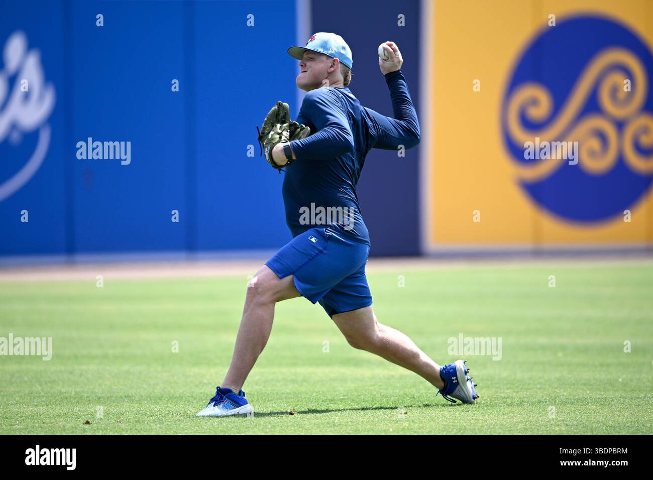 Toronto Blue Jays pitcher Paxton Schultz warms up before a baseball ...