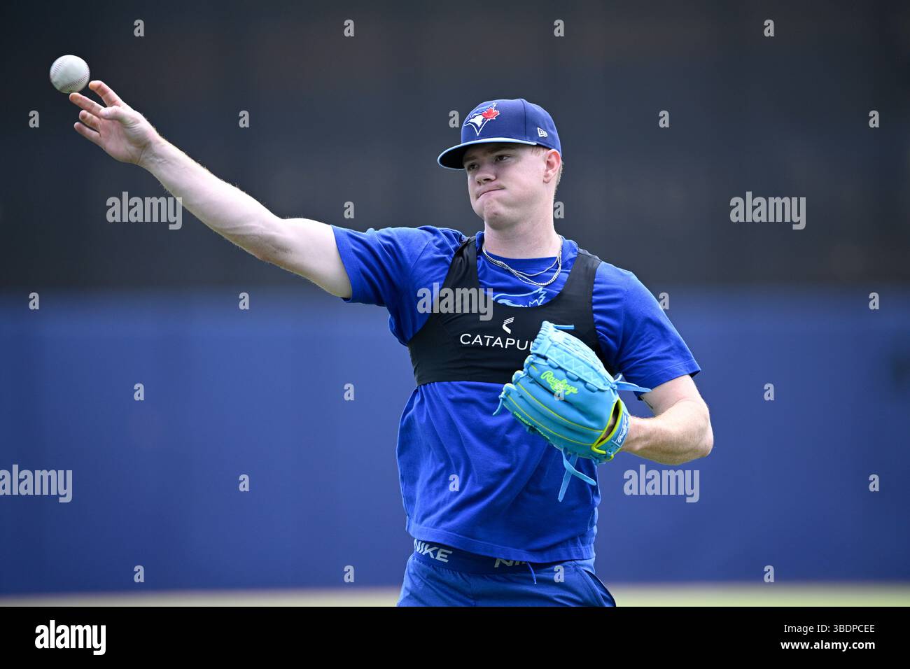 Toronto Blue Jays pitcher Braydon Fisher warms up before a baseball ...