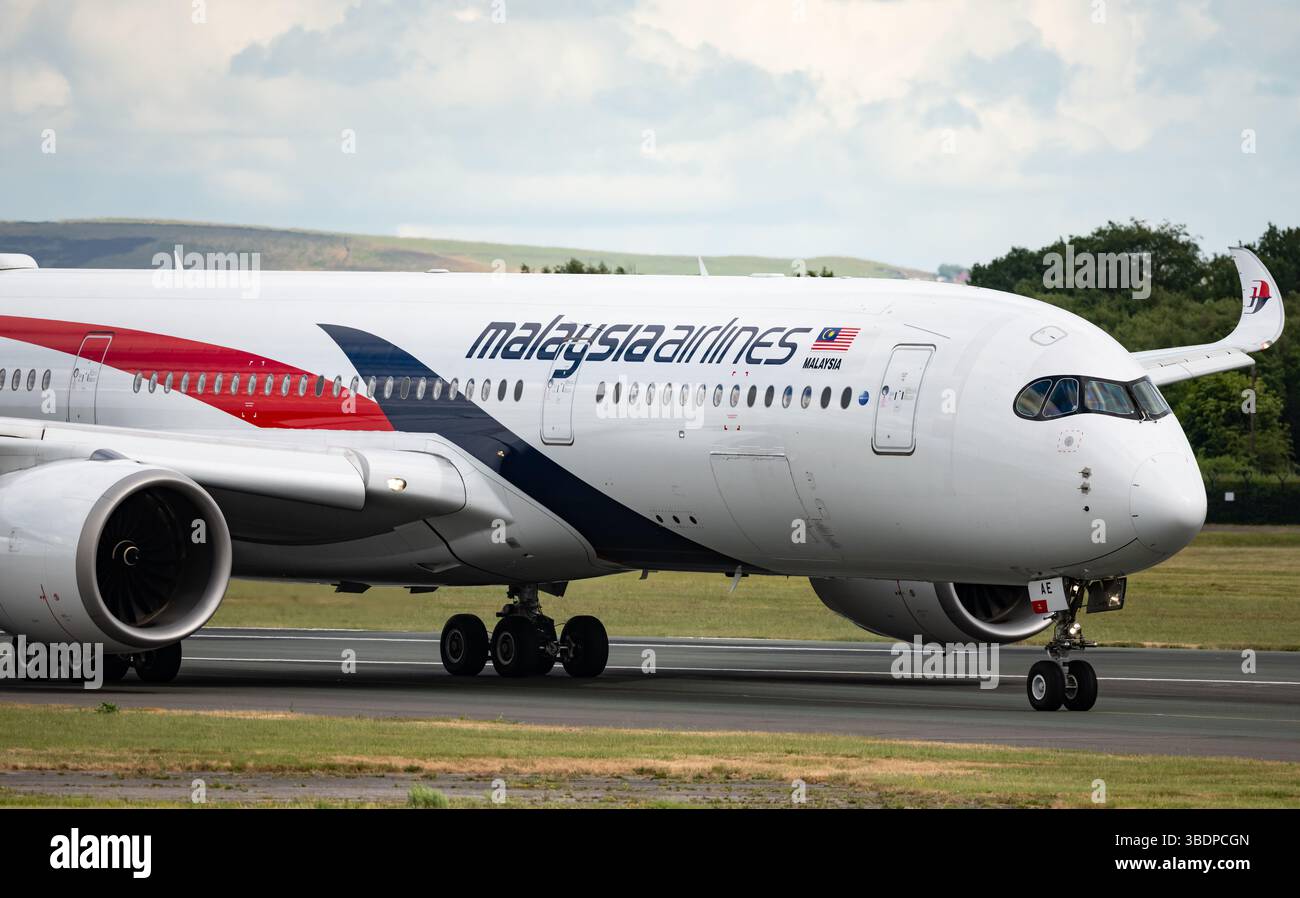 Manchester, UK, Sunday 25th May 2025; a Malaysia Airlines Airbus A350 ...