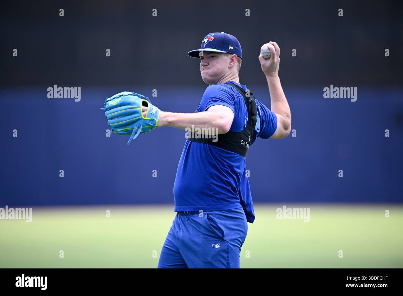 Toronto Blue Jays pitcher Braydon Fisher warms up before a baseball ...