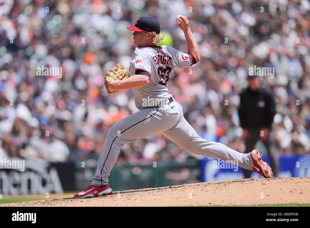 Cleveland Guardians pitcher Nic Enright throws against the Detroit ...