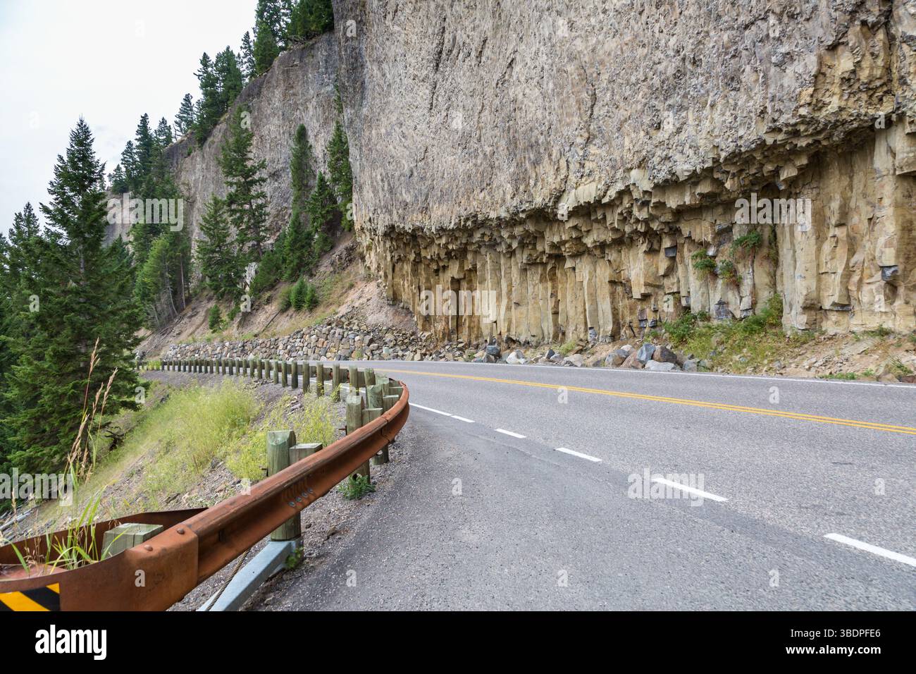 Columnar jointing of volcanic basalt rock along the Grand Loop Road in ...